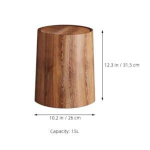 Cabilock Round Imitation Wood Trash Can with Swing Lid, Japanese-Style Garbage Recycling Bin, Wood Waste Bin, for Bathrooms, Powder Room, Kitchen, Home Office