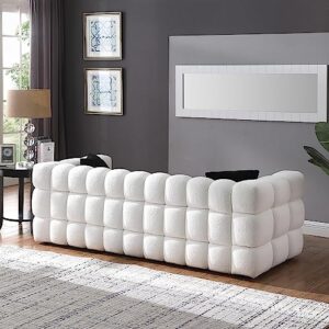 EOVTK 84.3" Deep Seat Cloud Sofa, Modern Comfy Marshmallow Sleeper Couch with 2 Pillows for Living Room Apartment Office, Boucle Fabric, White