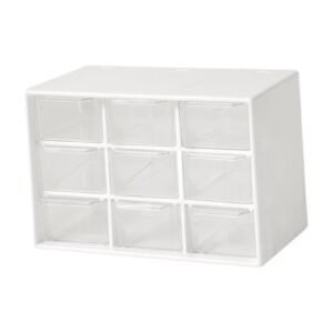 aosekaa small drawer organizer for desk desktop storage box with clear drawers beads organizer box for office jewelry oragnizer, 9 drawers white