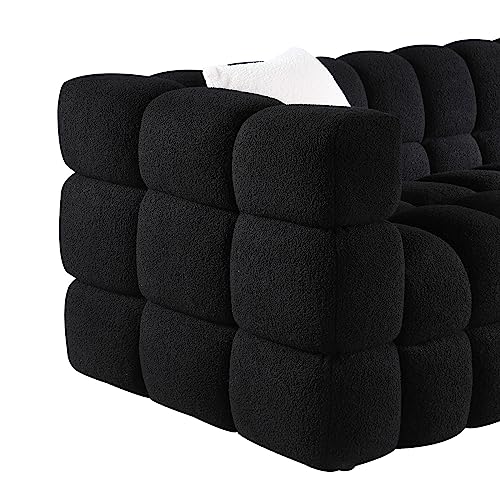 EOVTK 84.3" Marshmallow Sofa with Deep 3 Seats, Modern Boucle Fabric Tufted Cloud Sleeper Couch with 2 Pillows, for Living Room Apartment Office, Black