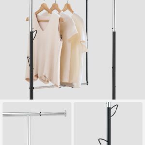 FAVOOSTY Clothing rack adjustable for kids, Heavy Duty Double Rod Design,Garment Rack Rolling, Clothes Organizer on Wheels, Clothes Rack Hanging Dismantle, Extra Space, Pants Scarves Dress Suits Black