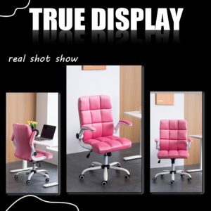 Desk Chair Comfy Office Chair Velvet Home Office Chair Ergonomic Executive Chair, Comfortable Computer Chair with Wheels Swivel Flip-up Arms, Faux Fur Chair with Back Support (Pink, Small)