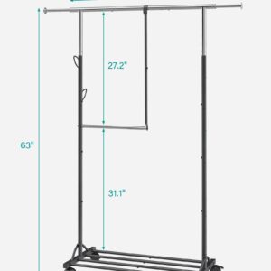 FAVOOSTY Clothing rack adjustable for kids, Heavy Duty Double Rod Design,Garment Rack Rolling, Clothes Organizer on Wheels, Clothes Rack Hanging Dismantle, Extra Space, Pants Scarves Dress Suits Black