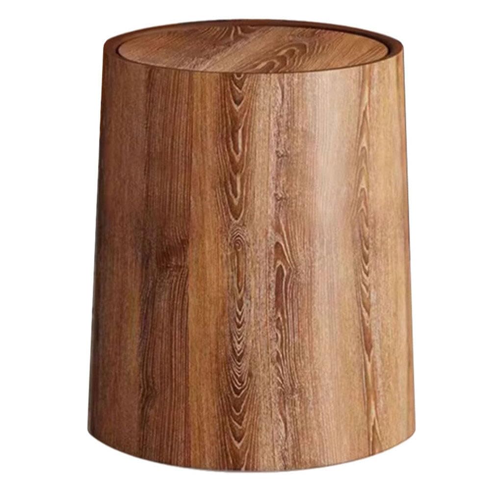 Cabilock Round Imitation Wood Trash Can with Swing Lid, Japanese-Style Garbage Recycling Bin, Wood Waste Bin, for Bathrooms, Powder Room, Kitchen, Home Office