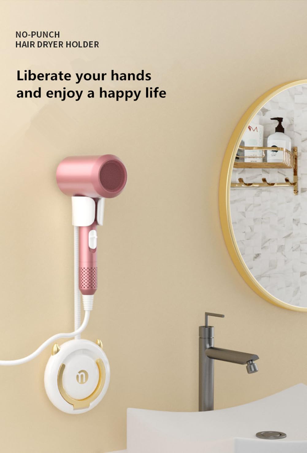 KWYUAIE Hands Free Hair Dryer Holder Wall Mounted, Blow Dryer Holder, Hair Dryer Holder Wall Mounted, Hair Dryer Wall Mount, Hair Tool Organizer, Adhesive Installation Hair Dryer Holder