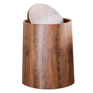 Cabilock Round Imitation Wood Trash Can with Swing Lid, Japanese-Style Garbage Recycling Bin, Wood Waste Bin, for Bathrooms, Powder Room, Kitchen, Home Office