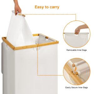 WOWLIVE 165L Double Laundry Hamper with Lid Bamboo Laundry Basket 2 Section,Large Dirty Clothes Hamper with Removable Laundry Bags,Laundry Bin Organizer Storage for Dorm,Bedroom,Bathroom,Beige