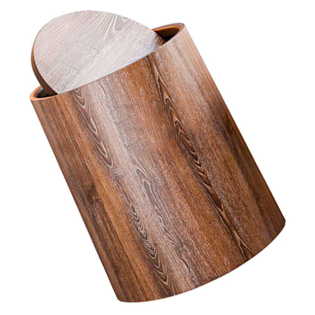 Cabilock Round Imitation Wood Trash Can with Swing Lid, Japanese-Style Garbage Recycling Bin, Wood Waste Bin, for Bathrooms, Powder Room, Kitchen, Home Office