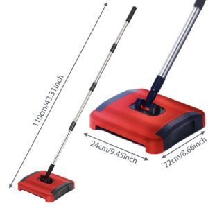 BEAHING Carpet Sweeper Manual 3 Rolling Brushes Floor Sweeper Carpet Brush with Wheels and Large Waste Bin 43inch Detachable Carpet Cleaner for Pet Hair Dust Debris, Carpet Brush