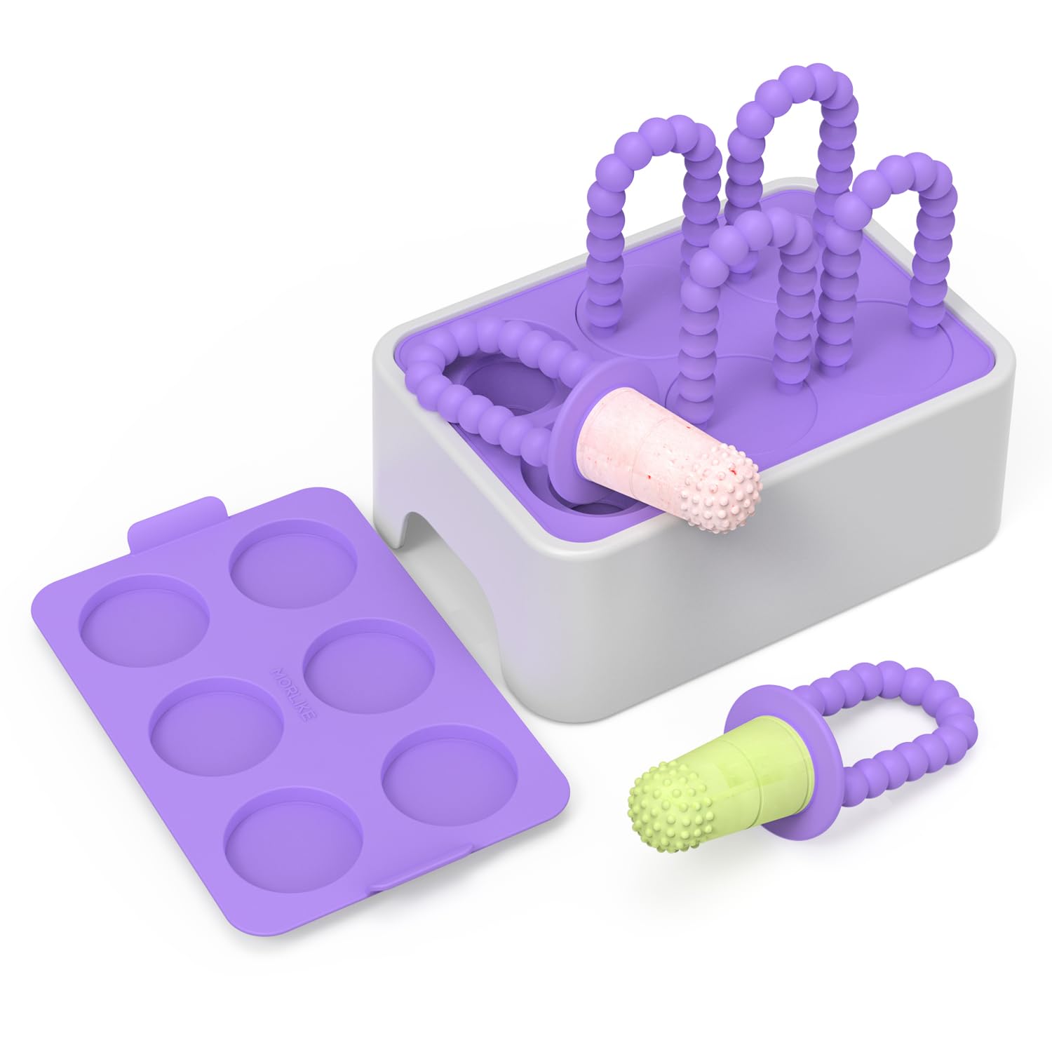 Morlike Baby Tiny Pops, 100% Silicone Popsicle Mold for Infants 4 Months +, Breastmilk Ice Pop Molds Teethers for Teething Relief, Baby Essentials, BPA Free & Dishwasher Safe (Purple)