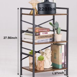 KKN Book Shelf, 4 Tier Industrial Book case, Metal & Wood Small Bookshelf, Display Shelf Book Shelf Storage Organizer for Living Room, Bedroom, and Office Furniture (3 Tier)