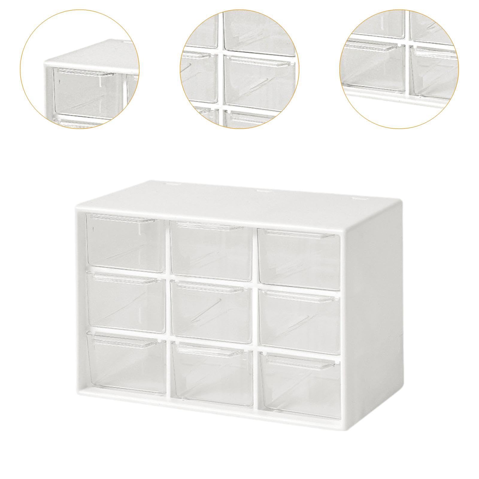 Aosekaa Small Drawer Organizer for Desk Desktop Storage Box with Clear Drawers Beads Organizer Box for Office Jewelry Oragnizer, 9 Drawers White