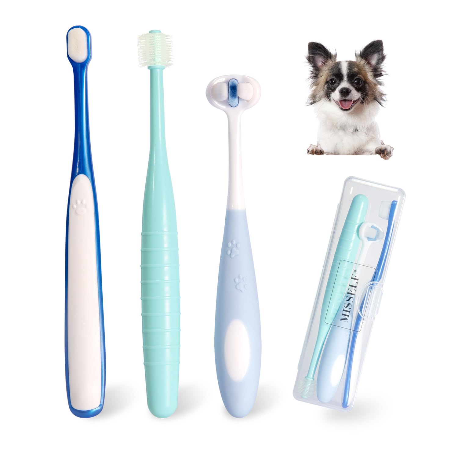 MISSELF Ultra Soft Nano Dog Toothbrush Kit for Small Breed, Silicone 360 Pet Tooth Brushes for Dogs Cat,Canine Dental Care Set of 3 Different Shapes