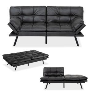 muuegm 71" sofa bed with memory foam,futon sofa bed with adjust backrest and armrest, couches for living room,studios, apartments, dormitories, offices and game rooms. matt black leather sofa