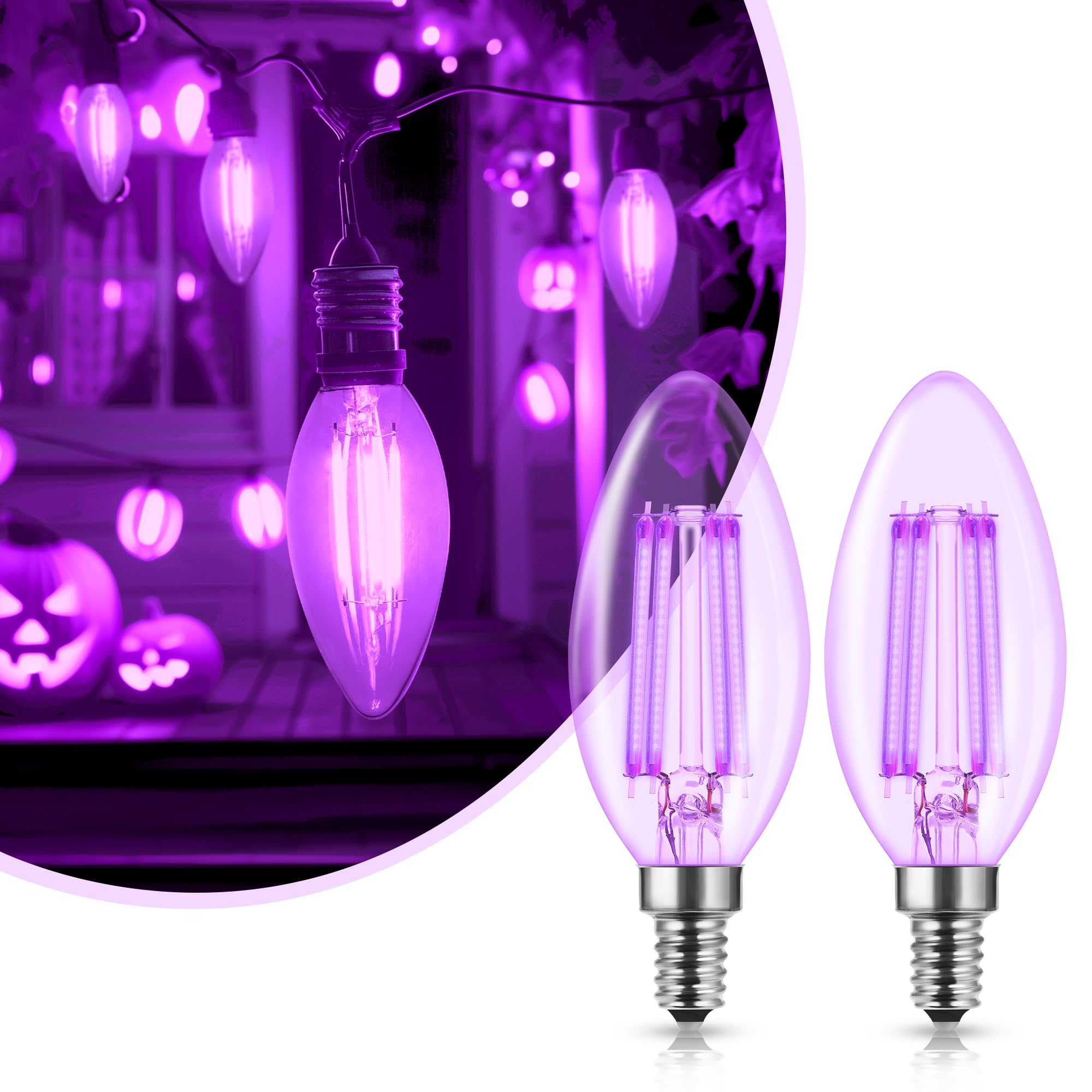 DORESshop LED Candle Purple Light Bulb - 4W (40Watt Equivalent) - E12 Base Purple LED Purple Bulb, Party Decoration, Porch, Home Lighting, Holiday Lighting, Chandelier Light Bulbs, Candelabra Bulbs