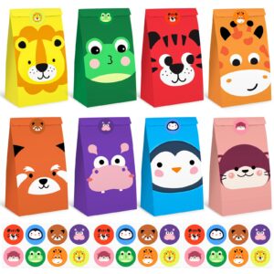 vgoodall 24pcs animal party favor bags, goodie bags with stickers paper gift bags candy treat bags for kids birthday party supplies