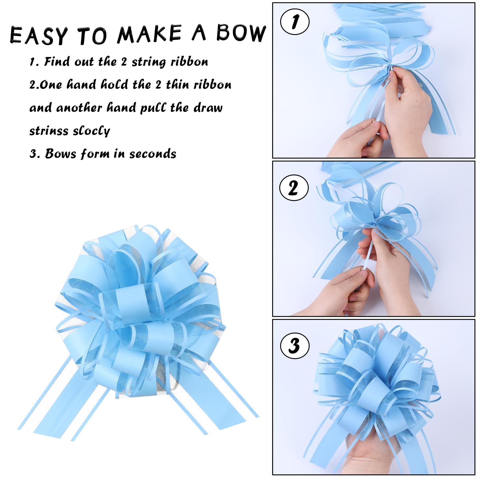 6 Pieces Large Pull Bows,6 inches Simple Style Gift Bow for Christmas Party Birthday Gift Wedding Ribbon Bows for Wrapping Boxes or Flower Decorations, Valentine's Day Gift Decorations (Light Blue)