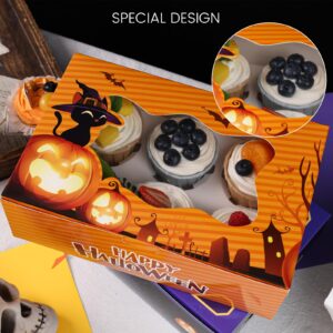 VGOODALL 6 Count Halloween Cupcake Boxes, 8 Sets Halloween Treat Boxes Cupcake Containers with Window for Birthday Holiday Bakery Supplies Halloween Party Decorations 9.5"x6.3"x3"