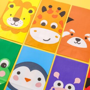 VGOODALL 24PCS Animal Party Favor Bags, Goodie Bags with Stickers Paper Gift Bags Candy Treat Bags for Kids Birthday Party Supplies