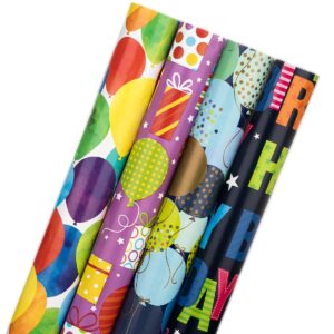 justashow birthday wrapping paper, 4 rolls happy birthday gift wrap papers, 17x118 inches per roll gift wrapping paper for holiday, party, baby shower