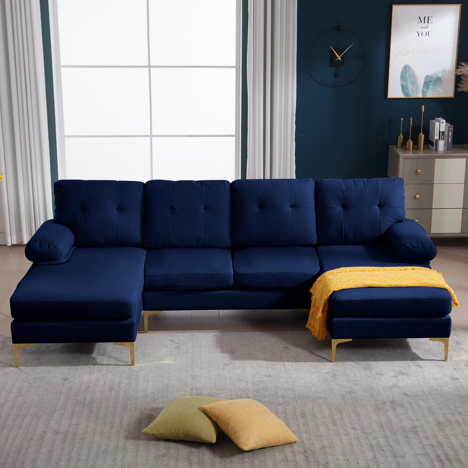 PEIHONGET U Shaped Sectional Couch, Convertible Sectional Sofa Couch, U-Shaped Modern Fabric Modular Sofa, 4 Seat Sofa Set for Living Room (blue)