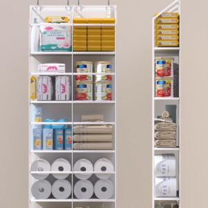 ALLTIDYUP Clear Over The Door Organizer 5 Shelf, Door Hanging Organizer with 10 Large Capacity Pockets, Behind The Door Storage for Pantry Dorm Room Bedroom Closet Nursery and Sundries, White