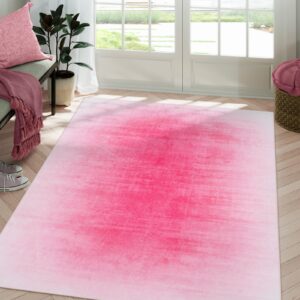 collive hot pink 5x7 area rugs for bedroom girls, contemporary ombre nursery rug washable non-slip living room rugs, soft cute baby bedside carpet for dorm playroom, kids room