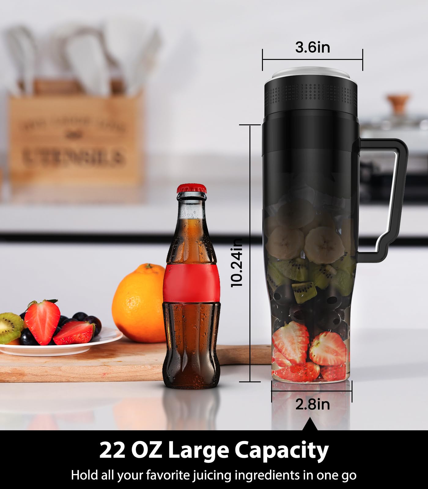 Portable Blender, 300W Blender for Smoothies and Shakes, 22 oz Smoothie Blender with 6 Blades, BPA Free, USB-C Rechargeable, Handle and Straw Lid, Mini Travel Blender for Anywhere, Black