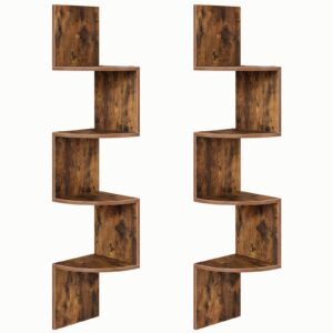 hoobro corner shelf wall-mounted, set of 2 floating corner shelves, 4-tier corner bookshelves for wall decor in living room, bedroom, bathroom, home office, rustic brown bf25bjp201