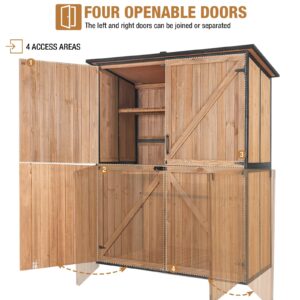 Outdoor Storage Shed, Tool Shed with Floor, Storage House with Metal Frame for Backyard Garden Patio Lawn -Brown