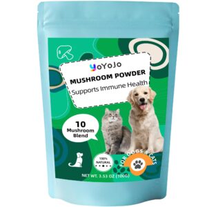 mushrooms extract powder for dogs & cats - 10 mushrooms complex pet supplement for immunity, cellular health, cognition, longevity - lion's mane, turkey tail, reishi for dogs & cats - 3.53 oz / 100g