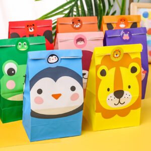 VGOODALL 24PCS Animal Party Favor Bags, Goodie Bags with Stickers Paper Gift Bags Candy Treat Bags for Kids Birthday Party Supplies