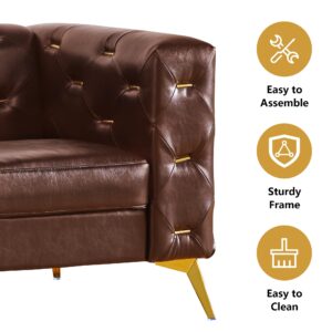 QHITTY Chesterfield Loveseat, Modern 2 Seater Accent Sofa Faux Leather Couch with Square Arms and Metal Tufted Button, Metal Legs for Living Room, Office, Bedroom (Brown)