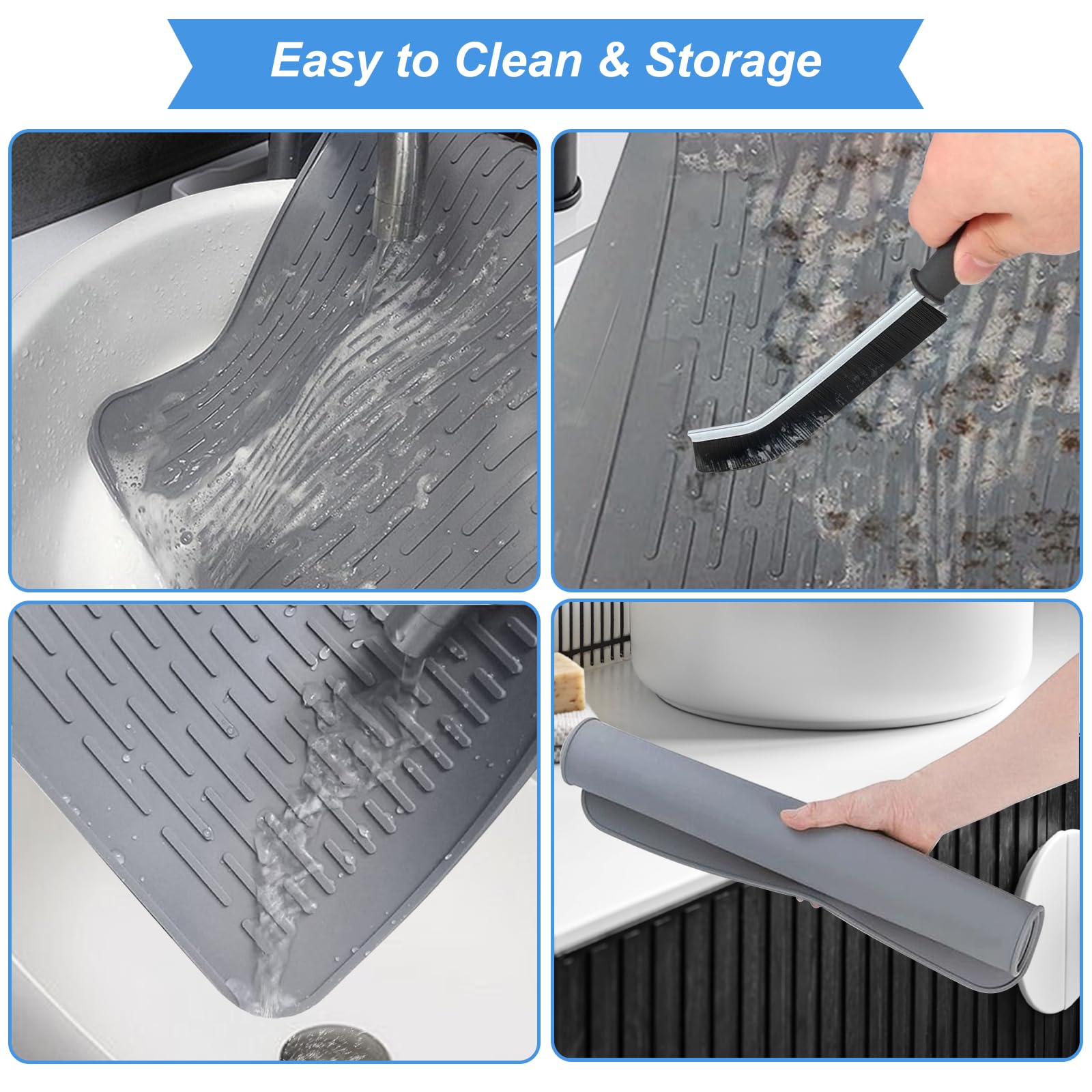 Stove Top Covers for Electric Stove,30" x 21" Silicone Stove Top Mat,Heat Resistant Silicone Stove Top Protector,Foldable Thick Glass Top Protector to Prevent Scratching Grey,with 2 Cleaning Brush