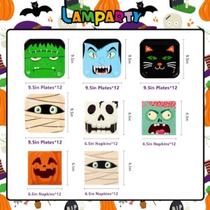 Lamparty Halloween Party Supplies Disposable Big Paper Plates and Paper Napkins for Halloween Party Decorations Serve 48 ﻿