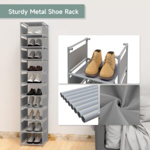 isightguard Narrow Shoe Rack, 10 Tier Vertical Shoe Rack for Closet Entryway Tall Slim Shoe Rack for Small Spaces Shinky Shoe Organizer Space Saving Corner Shoe Shelf Shoe Tower (Grey)