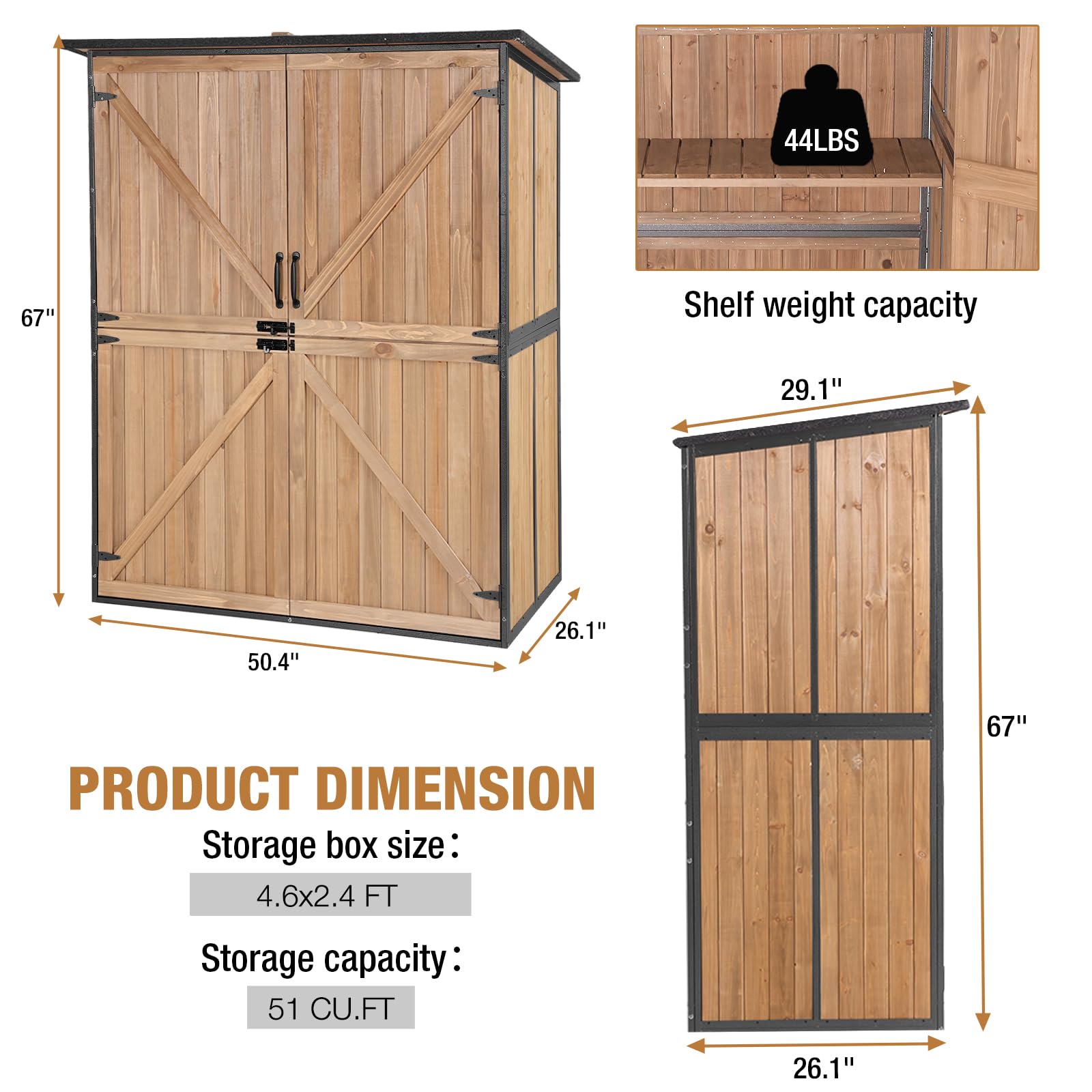 Outdoor Storage Shed, Tool Shed with Floor, Storage House with Metal Frame for Backyard Garden Patio Lawn -Brown