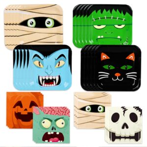 lamparty halloween party supplies disposable big paper plates and paper napkins for halloween party decorations serve 48 ﻿