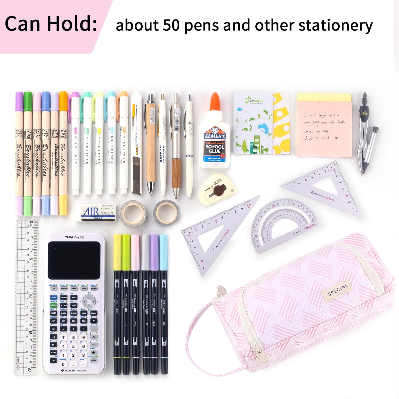 EASTHILL Large Capacity Pencil Case Pouch School Supplies, Aesthetic Stationery Pen Case Bag for Girls Women-Light Pink A