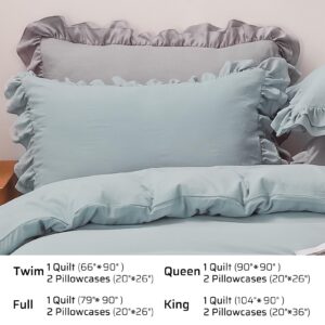 Rvciby Ruffle Duvet Cover Queen Size,Soft and Breathable Washed Microfiber Bedding Set,3 Pieces,1 Duvet Cover with Zipper Closure & Corner Ties and 2 Pillow Shams,90 X 90 Inches (Queen,Blue)