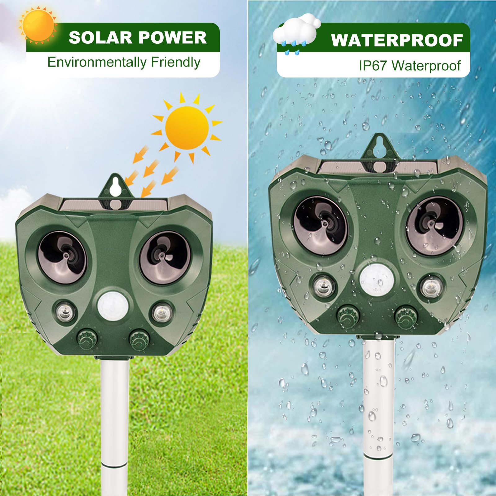 2024 Upgraded Animal Repellent,Cat Repellent Device,Squirrel Repellent,Waterproof Deer Repeller Motion Sensor,Sound and LED Flashing,Animal Repellent for Dog Bird Rabbit