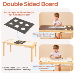 Sensory Table with 3 Foldable Storage Bins, Multifunction Wooden Sand and Water Table with Double-Side Board & Paper Roll Dispenser, Activity Game Table, Indoor Outdoor Use, for Kids