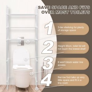 3 Tier Over The Toilet Storage Shelf, Over The Toilet Storage Cabinet, Over The Toilet Storage Rack, Above Toilet Storage Cabinet, Freestanding Above Toilet Shelf, Space Saving (White)