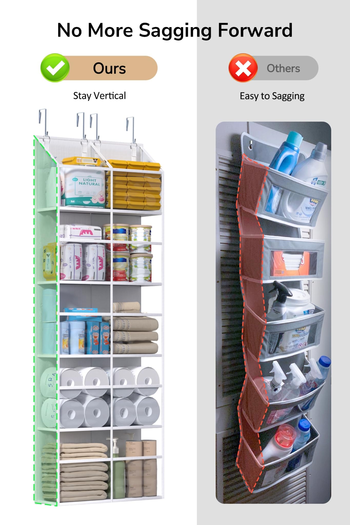 ALLTIDYUP Clear Over The Door Organizer 5 Shelf, Door Hanging Organizer with 10 Large Capacity Pockets, Behind The Door Storage for Pantry Dorm Room Bedroom Closet Nursery and Sundries, White