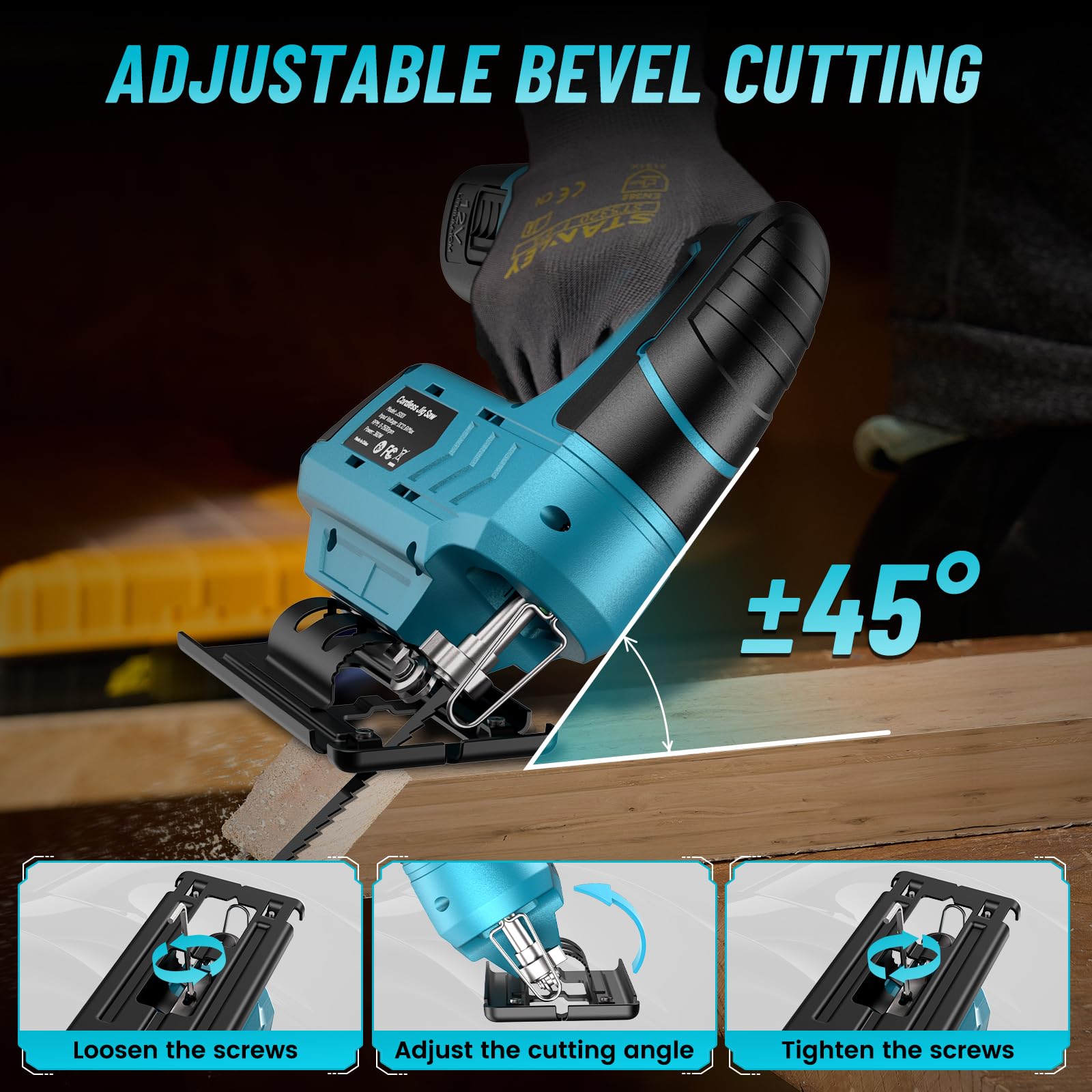 Seesii Cordless Jig Saw, 12V Jigsaw with 2 Lithium Batteries, Charger, and 10PCS Blades, ±45° Bevel Cuts, Variable Speed for Straight, Curve, and Bevel Cutting