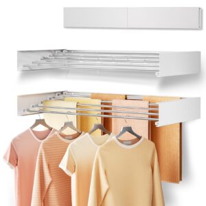 vasunray wall mounted clothes drying rack folding indoor, foldable laundry drying rack collapsible,invisible, space saving, retractable towel drying rack, with wall template(5 drying rods, white 32")