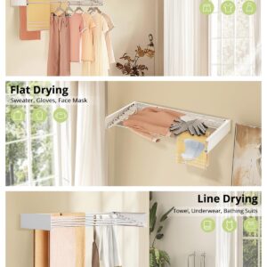 Vasunray Wall Mounted Clothes Drying Rack Folding Indoor, Foldable Laundry Drying Rack Collapsible,Invisible, Space Saving, Retractable Towel Drying Rack, with Wall Template(5 Drying Rods, White 32")