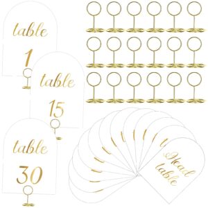 croblissful gold table numbers 1-30 with head table number card and holders, 5 x 7 inch arched place seating sign double sided table numbers for wedding reception anniversary birthday party restaurant