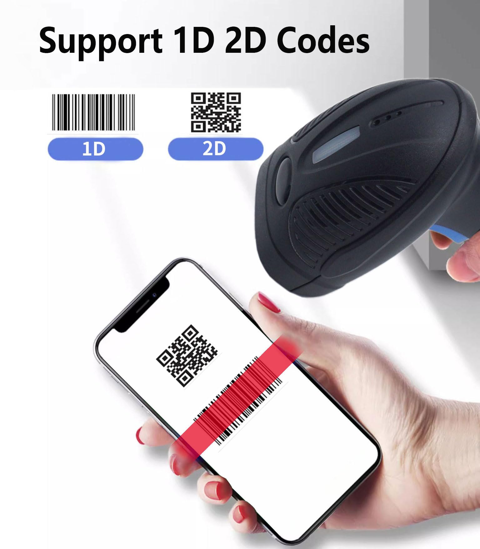 Xyllayeo Wireless Bluetooth Barcode Scanner: 3-in-1 Hand Scanners - Rechargeable 1D and 2D Scanning Gun Portable for Inventory Management - Handheld Cordless USB 1D QR Code Reader for POS System