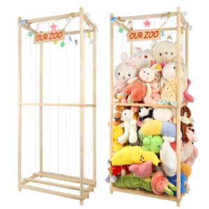 extra large stuffed animal storage wooden stuff animal organizer 63" stuffed animal holder stuffed animal zoo kids plush toys cage stuffed animal display for playroom bedroom nursery room decor corner